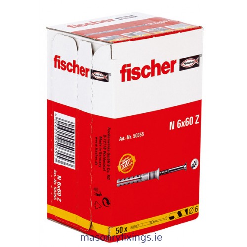 NZ 5/25/50 5mm x 50mm Nail Plug Zinc Plated BOX 100|Fischer Fixings